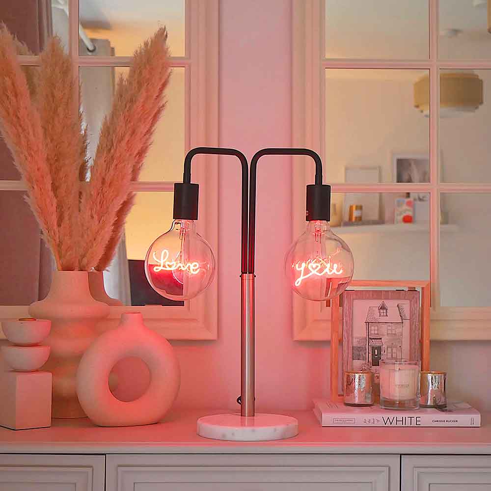 Double Headed LED Word Filament Bulb Table Lamp by Steepletone (Bulbs ...