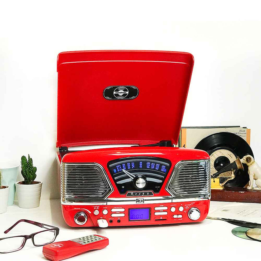 Steepletone Roxy 4 Red Vinyl Record Player Music System – Unusual ...